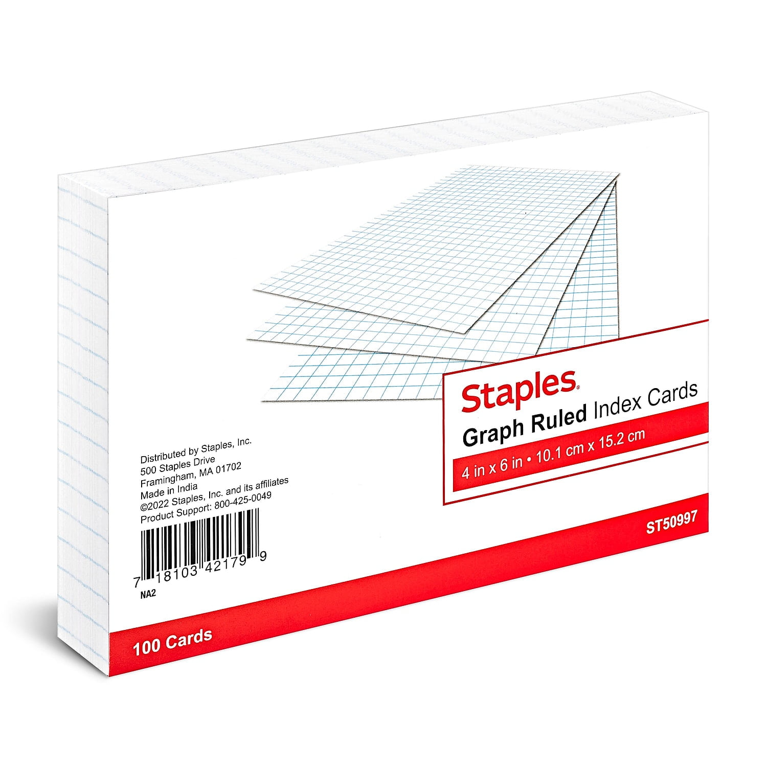 Staples 4" x 6" Index Card Graph Ruled White 300/Carton ST50997-CCVS ...