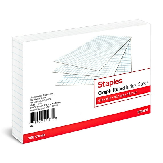 Staples 4" x 6" Index Card Graph Ruled White 300/Carton ST50997-CCVS ...