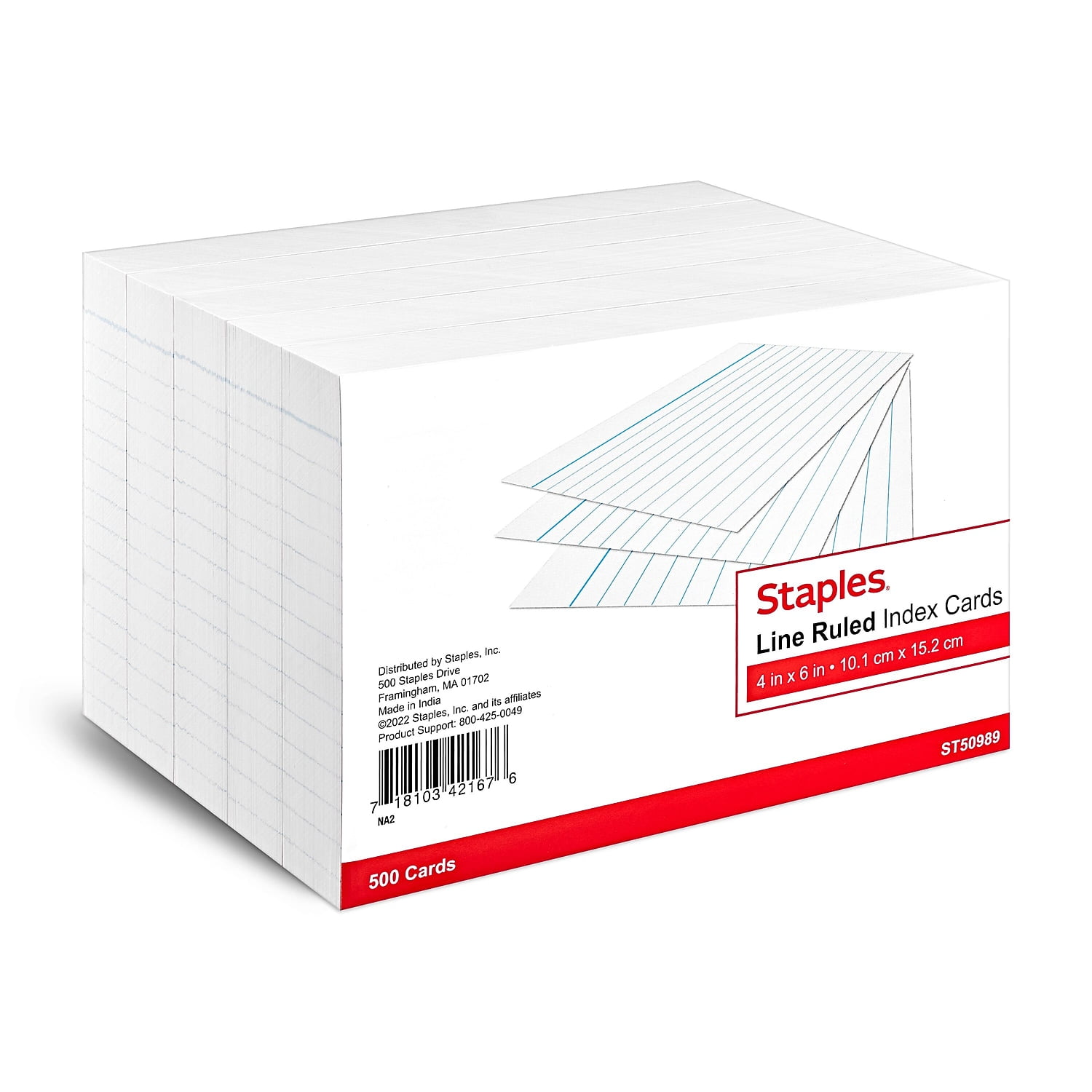 Staples 4" x 6" Index Cards Lined White 1500/Carton ST50989-CCVS ...