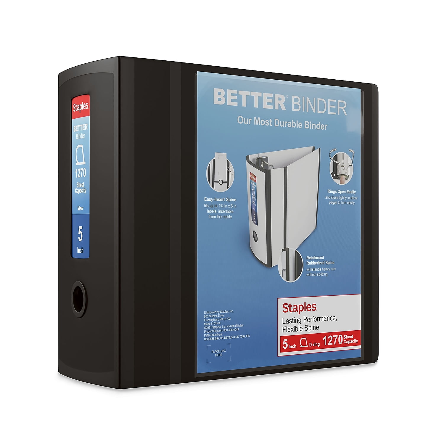 Staples 5" 3-Ring Better Binder Black (44104) 55821/44104 - Walmart.com
