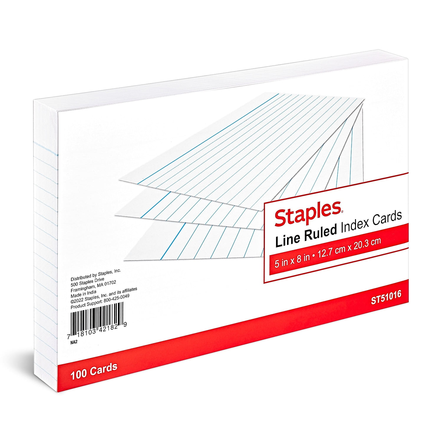 Staples 5" x 8" Index Cards Legal Ruled White 300/Carton ST51016-CCVS ...