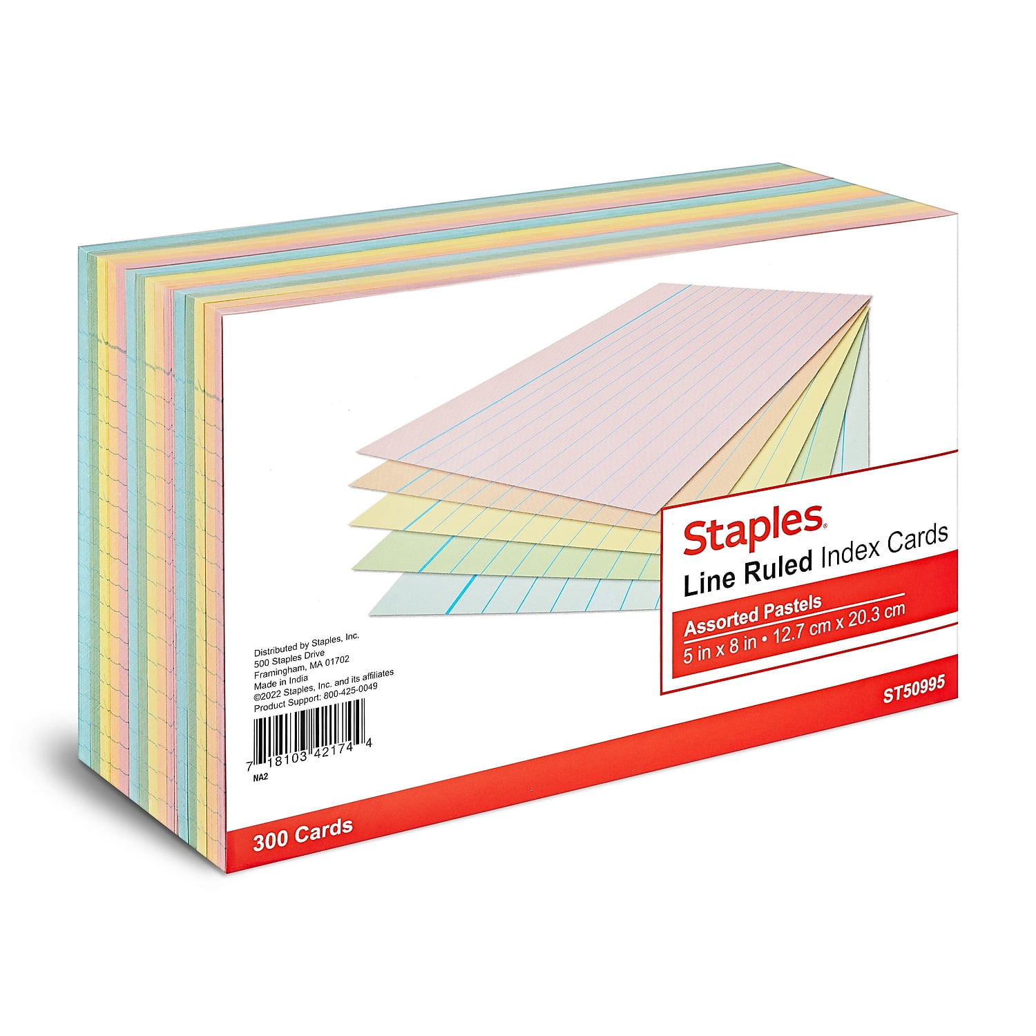 Staples Business Essentials Large 5" x 8" Ruled Assorted Pastel Index ...