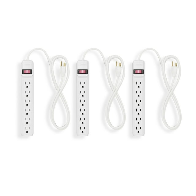Staples 6-Outlet Power Strip 6' Cord White 3/Pack 42320 - Walmart.com