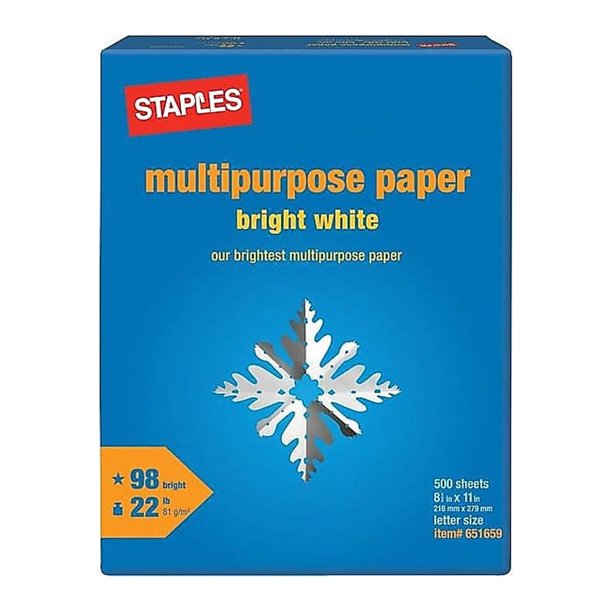 Staples 8.5" x 11" Multipurpose Paper 22 lbs. 98 Brightness 500/RM ...