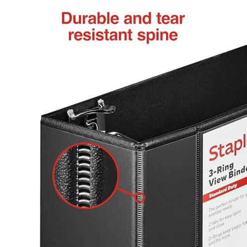 Staples 976180 5-Inch Staples Standard View Binder with D-Rings Black ...