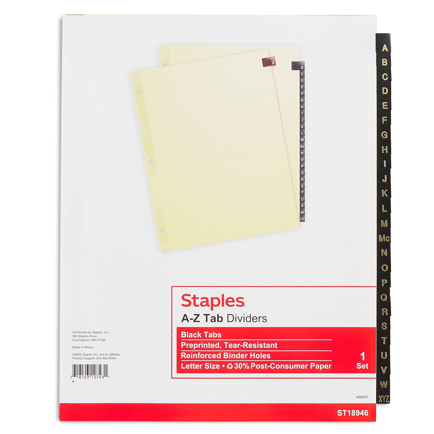 Staples Alphabetical A-Z Leather Dividers 25-Tab Black (18946/11483 ...