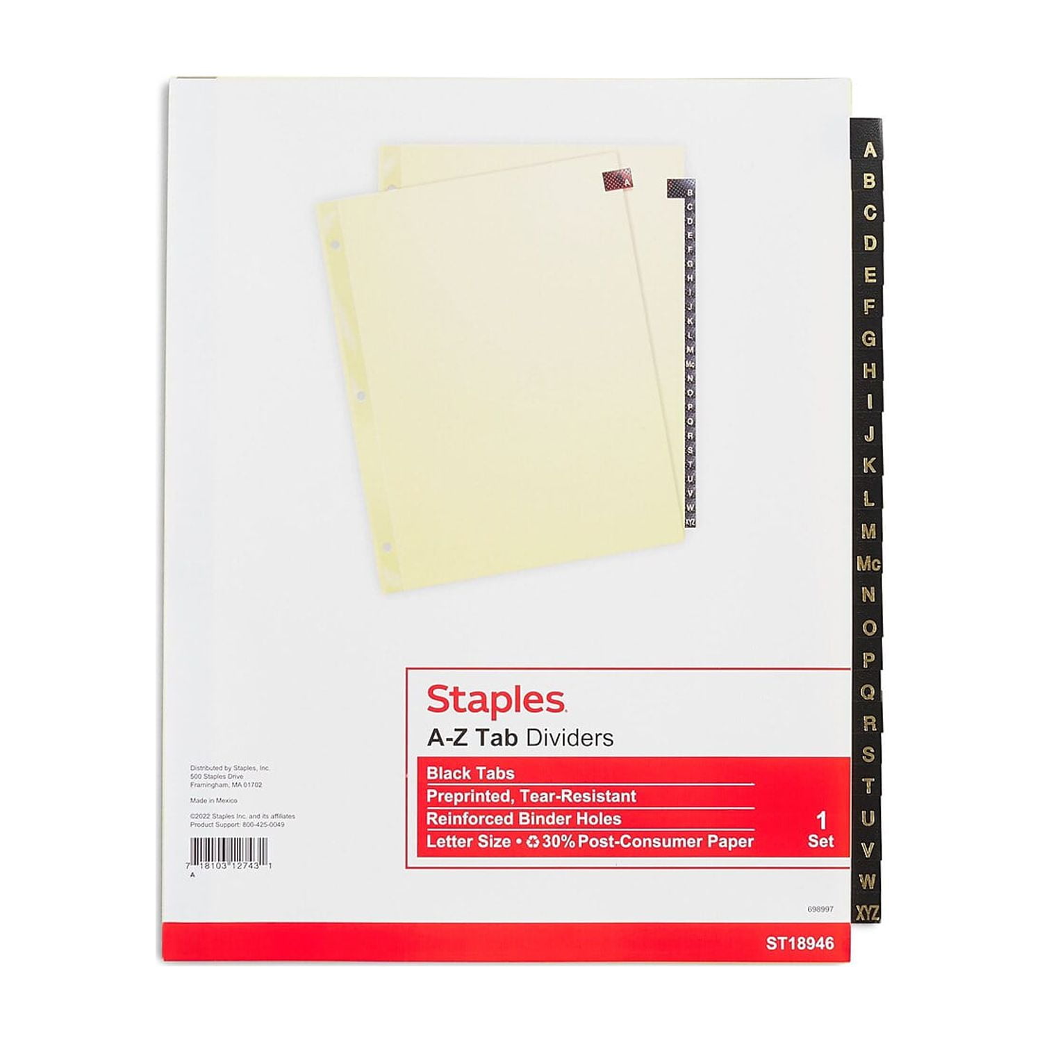 Staples Alphabetical A-Z Leather Dividers 25-Tab Black (18946/11483 ...