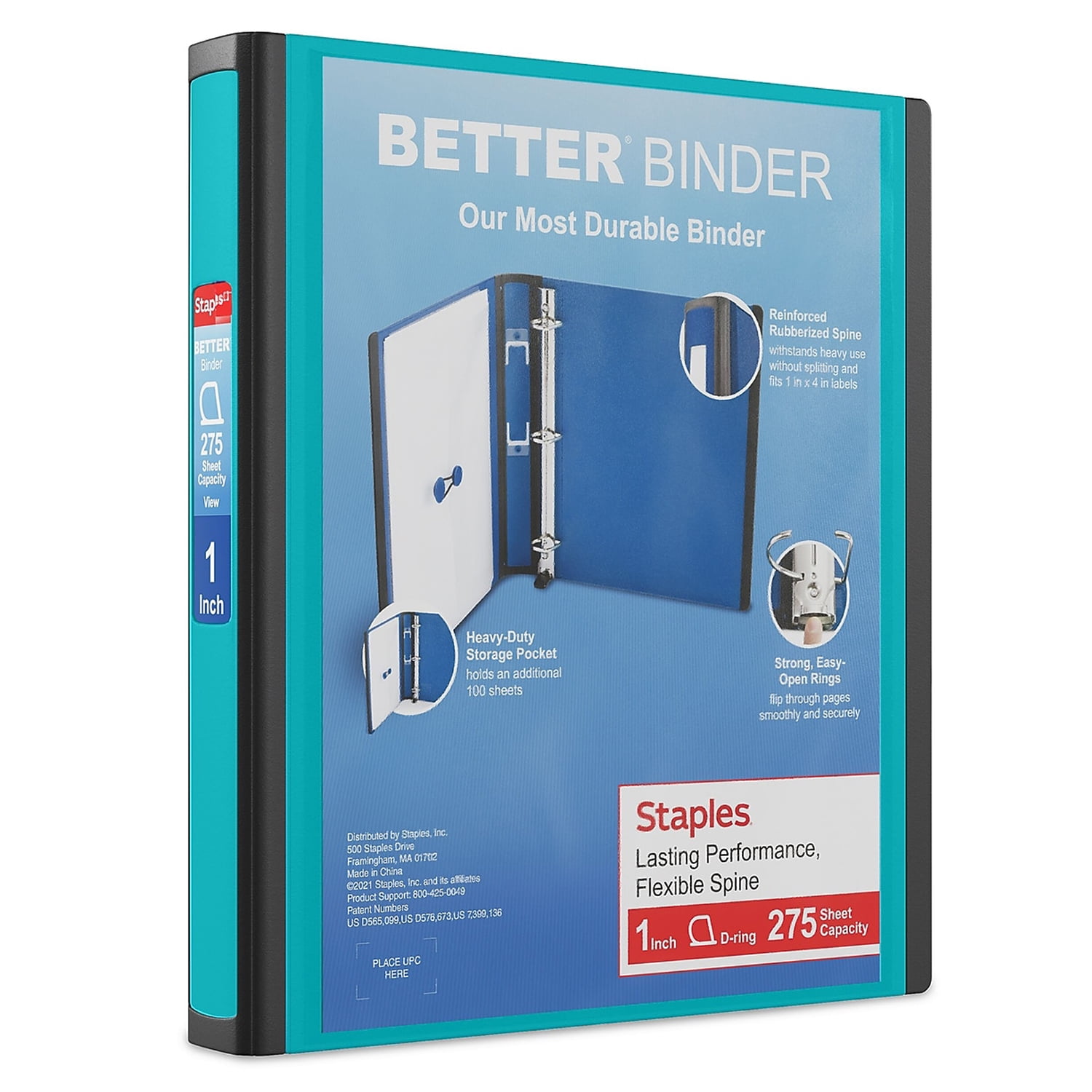 Staples Better 1-Inch D 3-Ring View Binder Teal (13466-CC) 651740 ...