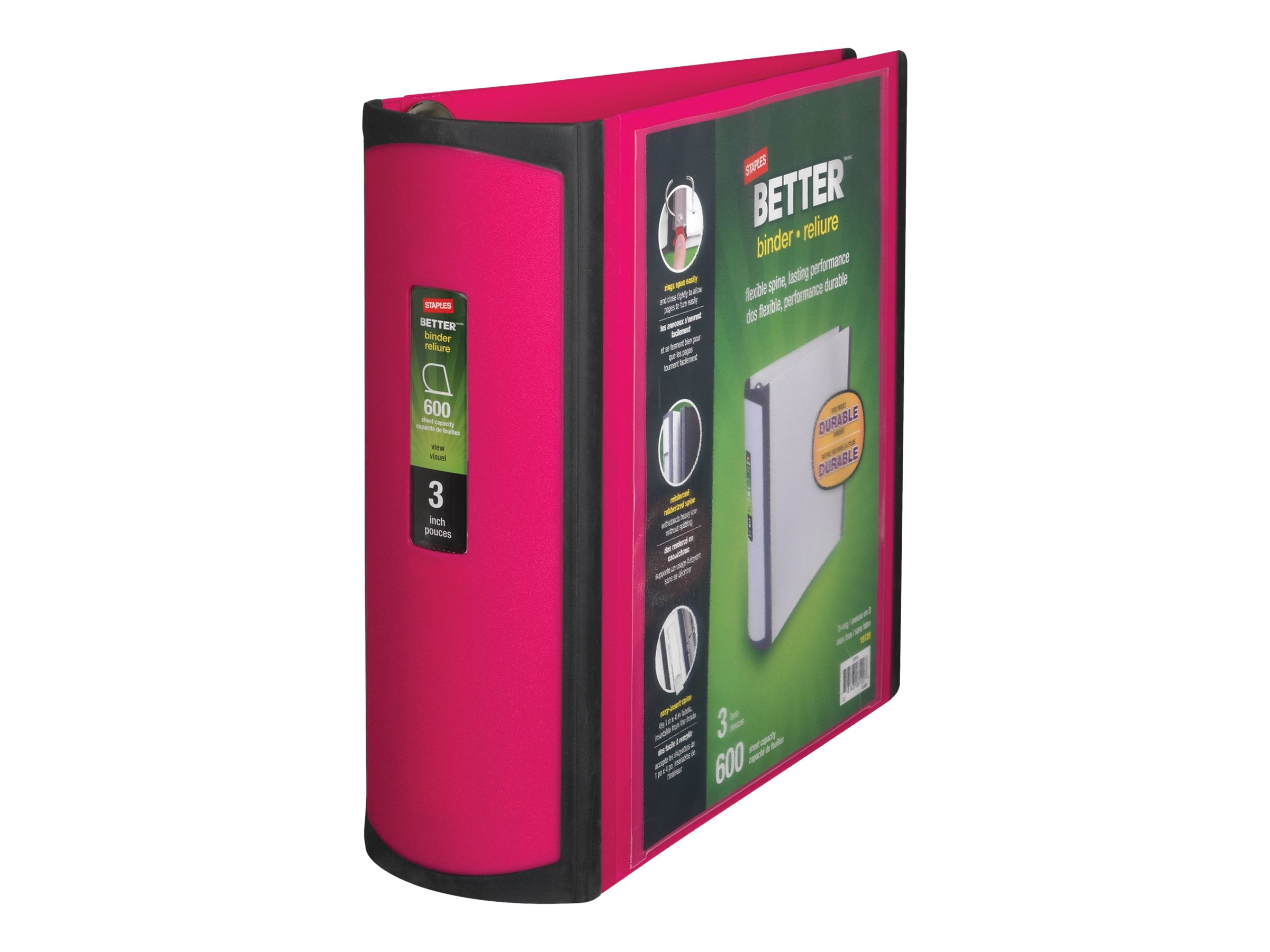 Staples Better 3-Inch D 3-Ring View Binder Pink (15128-US) 55890/15128 ...
