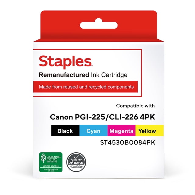 Staples Black/Cyan/Magenta/Yellow Standard Yield Ink Replacement for ...