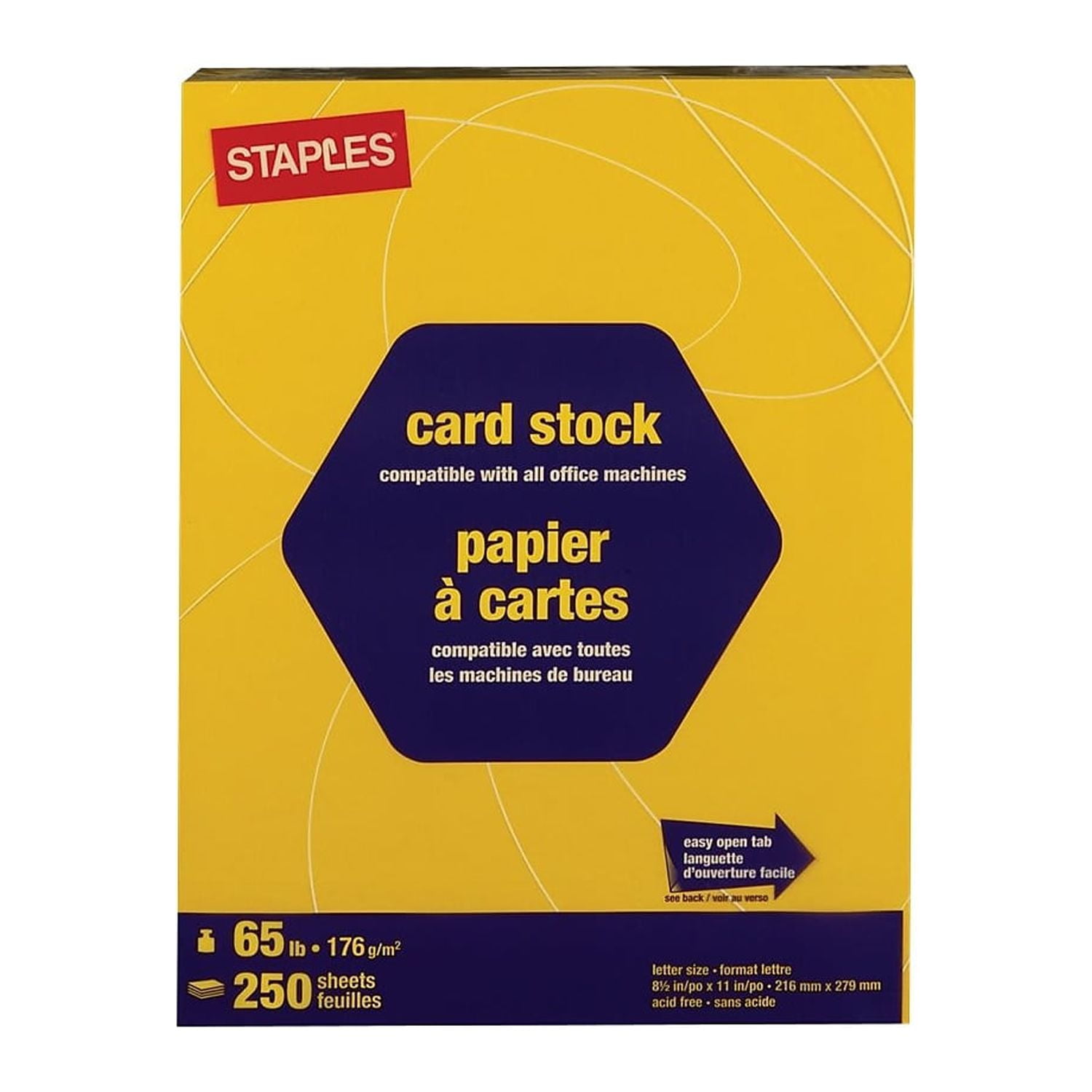Staples Brights 65 lb. Cardstock Paper 8.5" x 11" Bright Yellow 250 ...