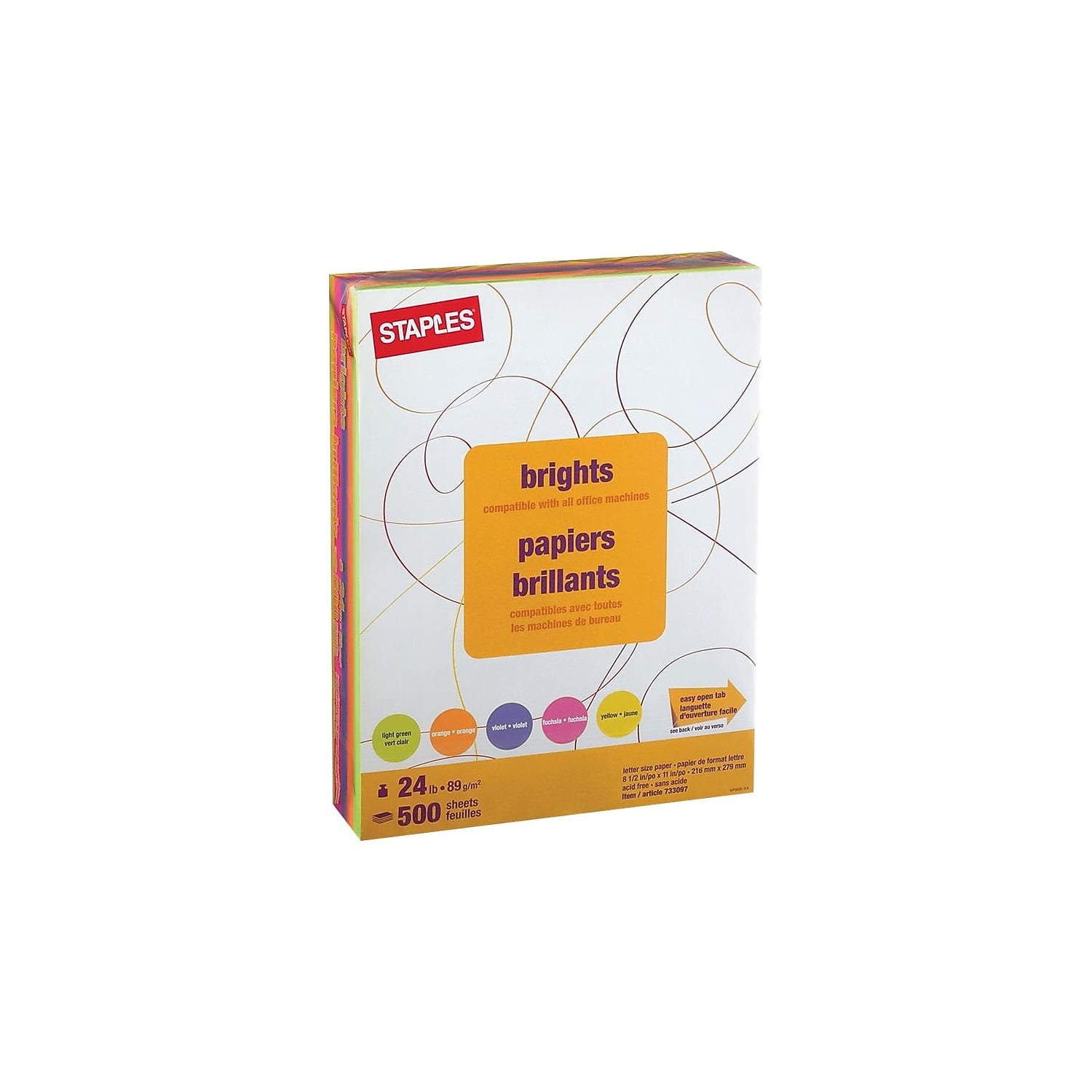 Staples Brights 24 lbs. Multipurpose Neon Colored Paper for Printer ...