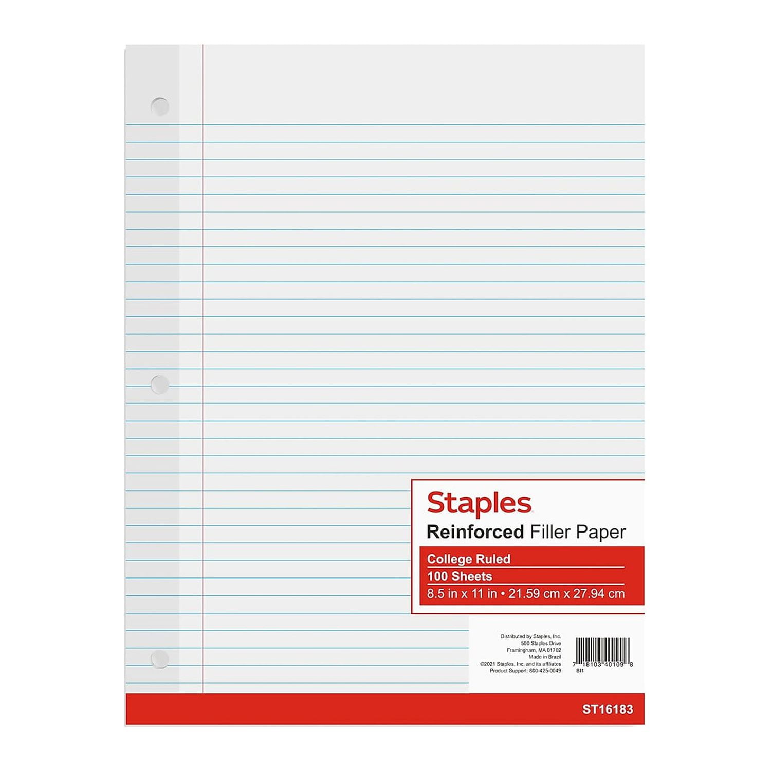 Staples College Ruled Filler Paper 8.5" x 11" 100 Sheets/Pack 12 Packs ...
