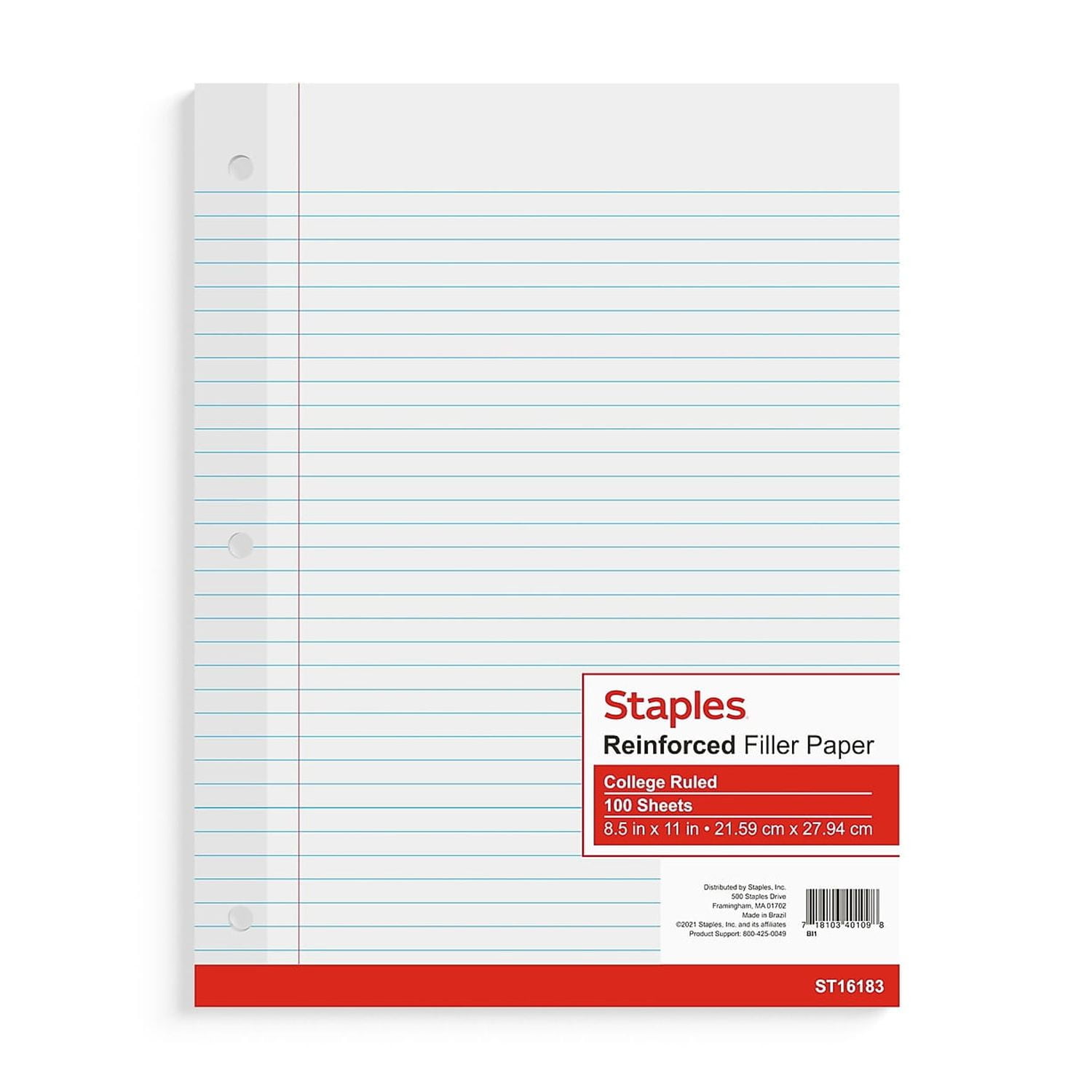 Staples College Ruled Filler Paper 8.5" x 11" 100 Sheets/Pack 12 Packs ...