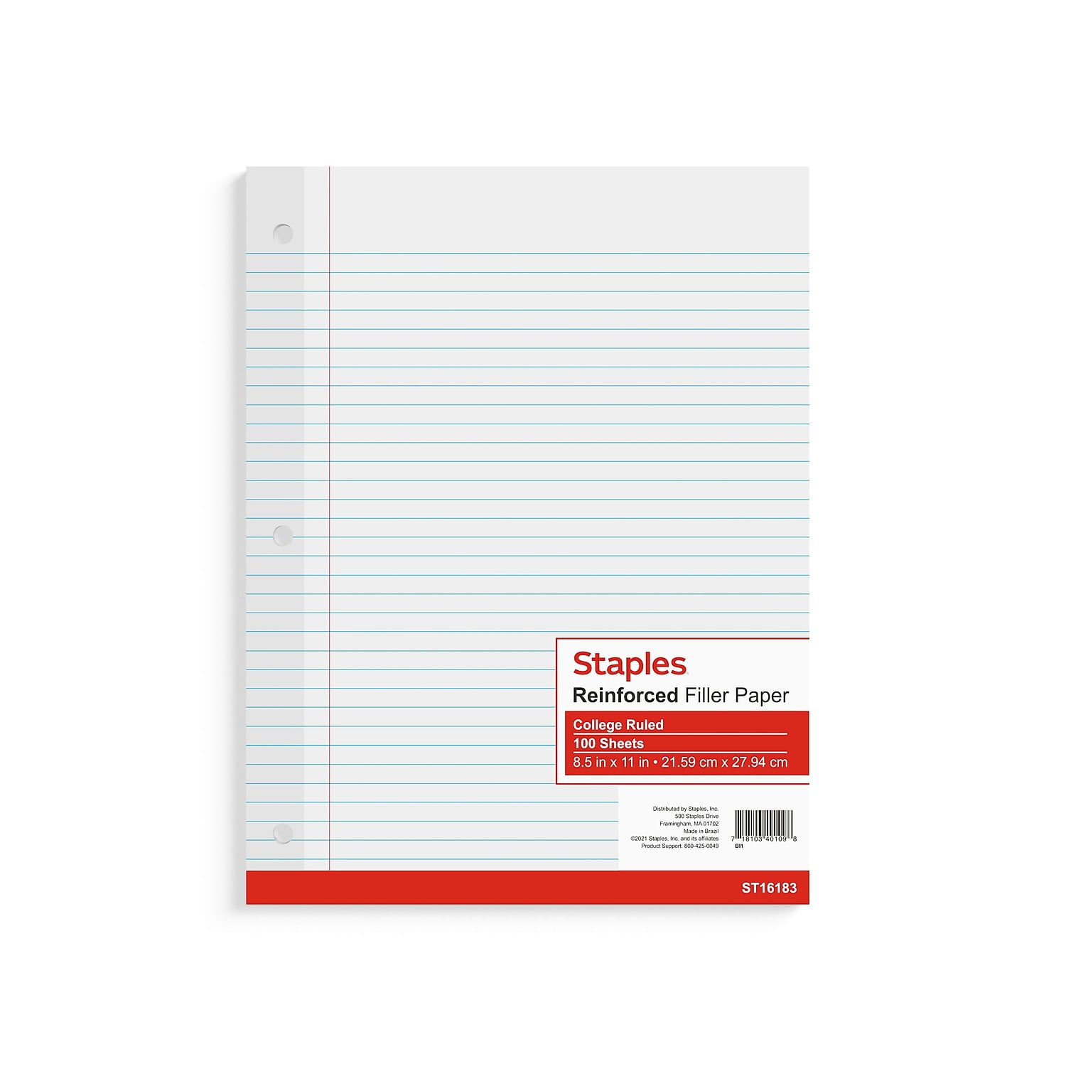 Staples College Ruled Filler Paper 8.5" x 11" 100 Sheets/Pack 12 Packs ...