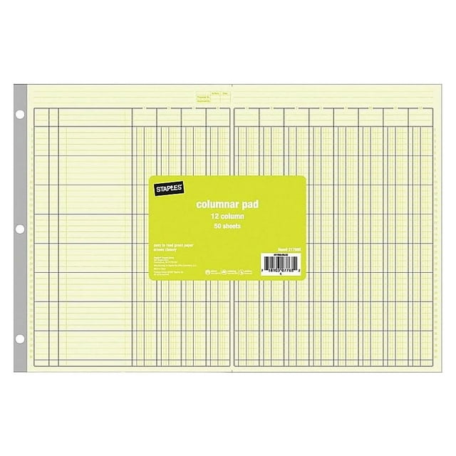 Staples Columnar Book 50 Pages Green (217885) - Walmart.com