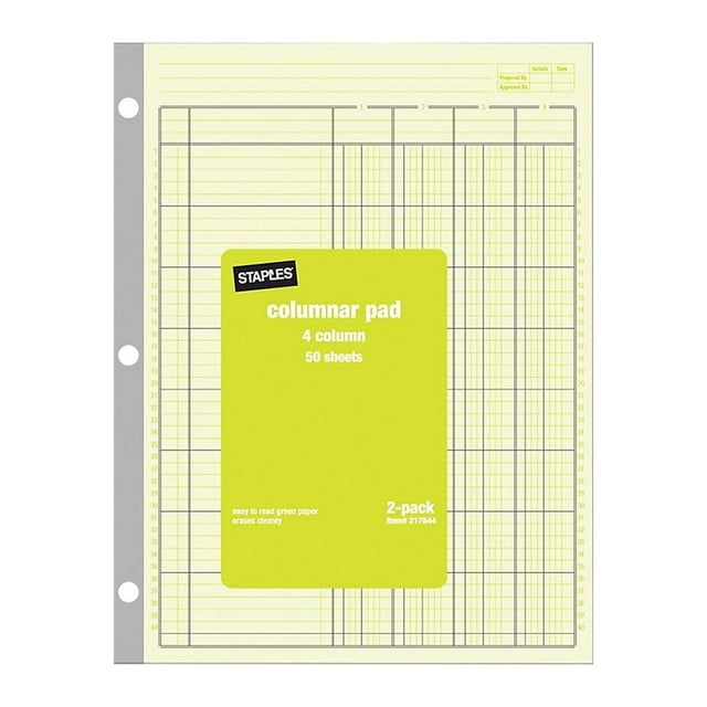 Staples Organizer Notebook Columnar Books - 100 Pages, 2/Pack Green ...