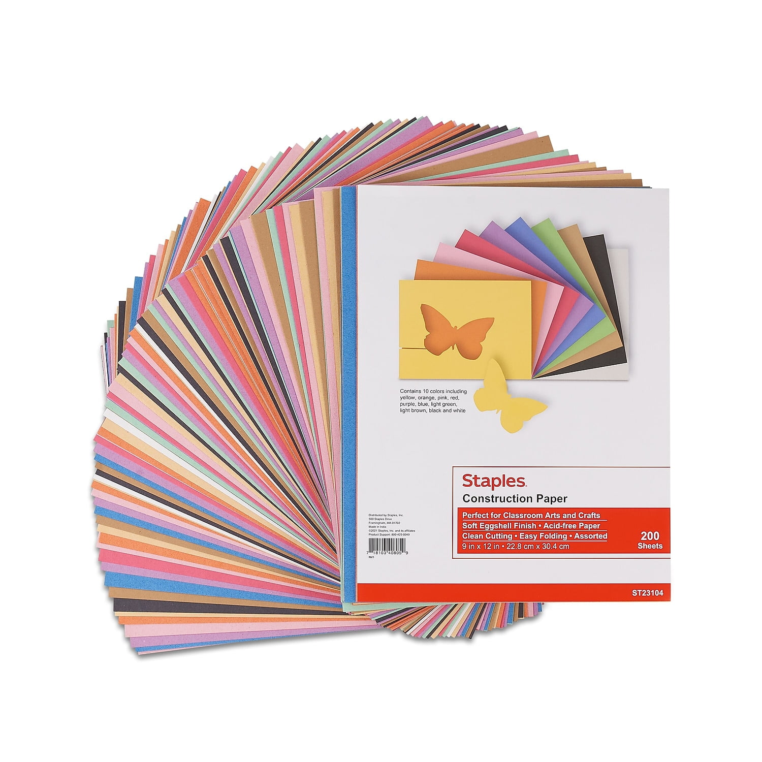 STAPLES Construction Paper, Assorted Colors, 9x12 Inches, 200 Sheets ...