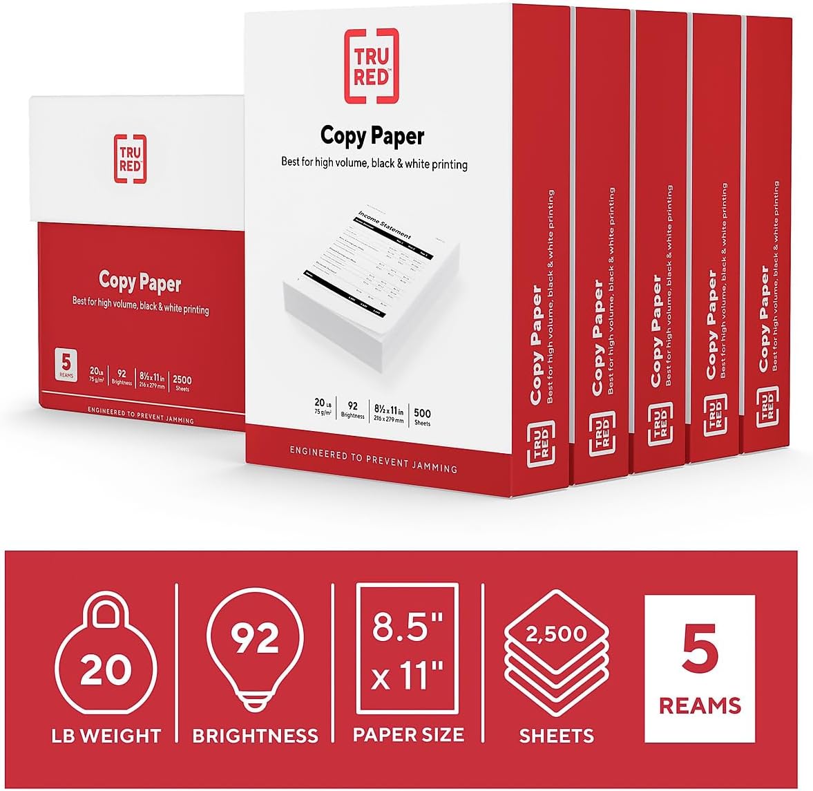 Staples Copy Paper, 8.5 x 11 Letter Size, 92 Brightness White Paper, 20 ...