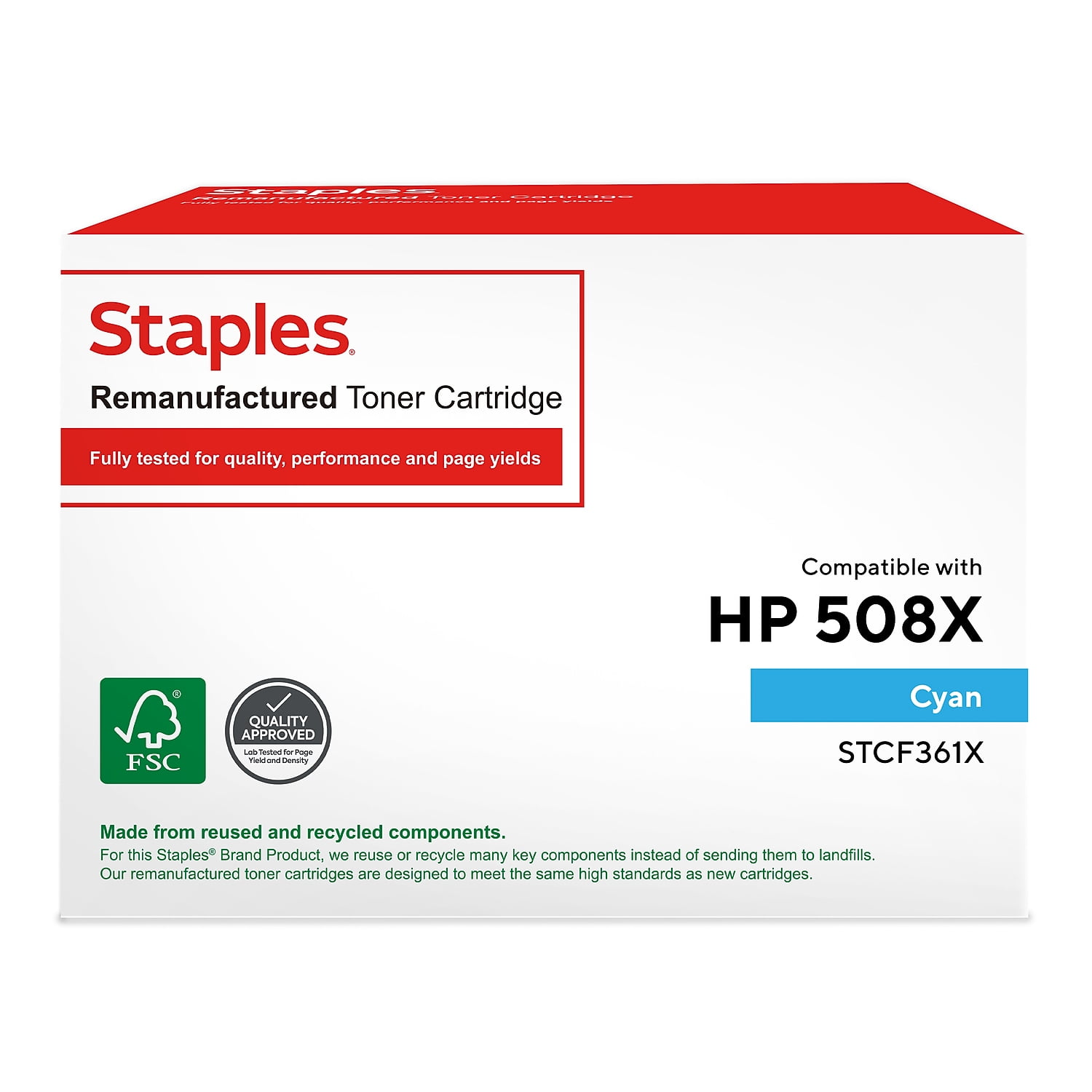 Staples Cyan High Yield Toner Cartridge Replacement for HP 508X ...