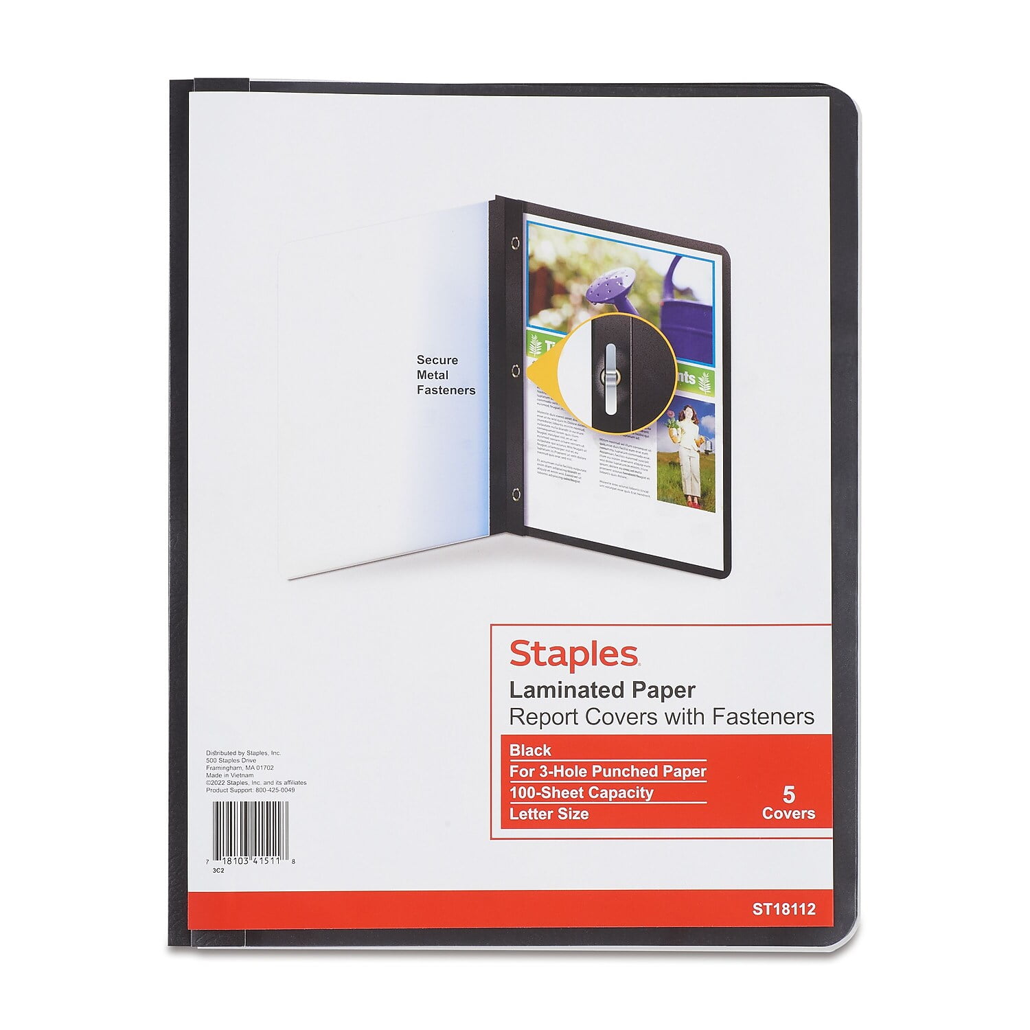 Staples Deluxe 3-Prong Report Cover Letter Size Black 15/Carton ST18112 ...
