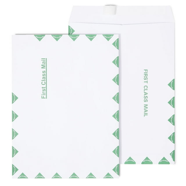 Staples First Class Catalog Envelopes 9"L x 12"H White and Green 100/BX ...