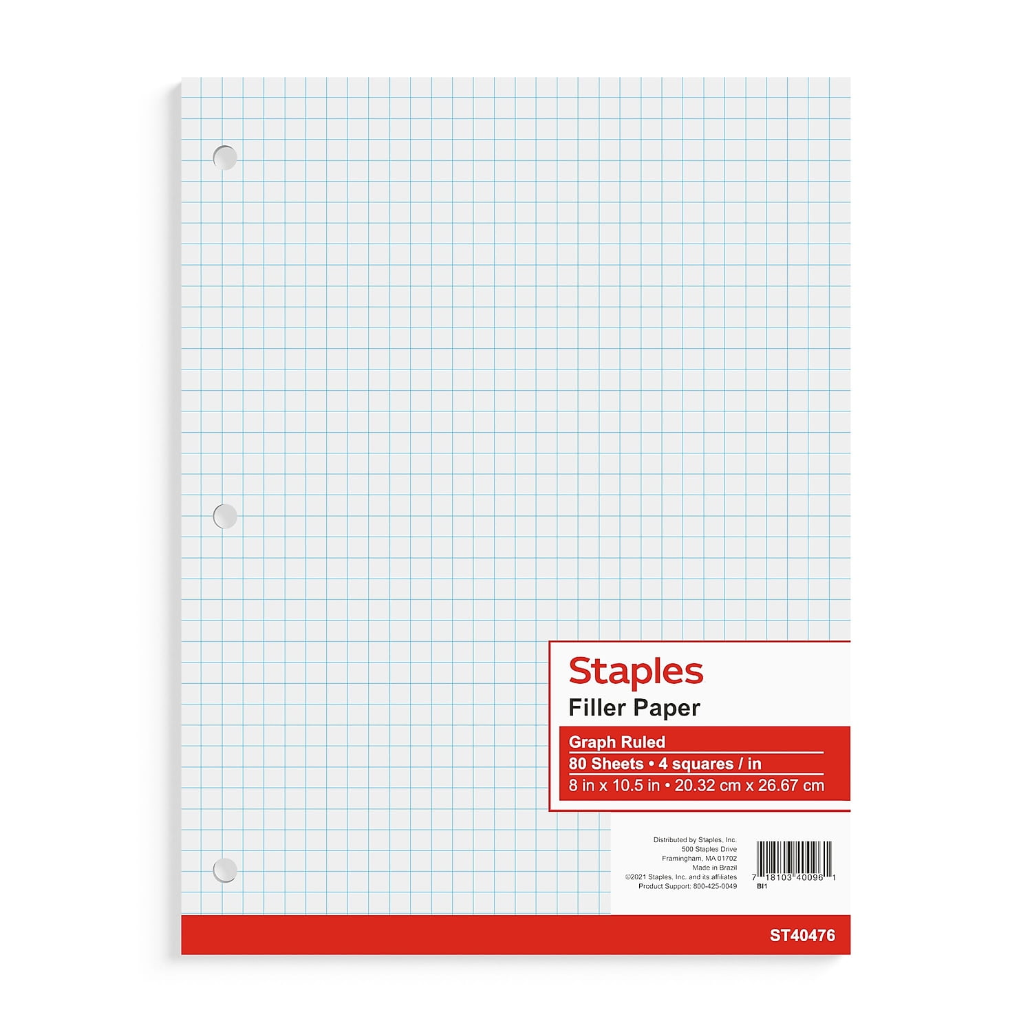 Staples Graph Ruled Filler Paper 8" x 10.5" 3-Hole Punched White 240 ...