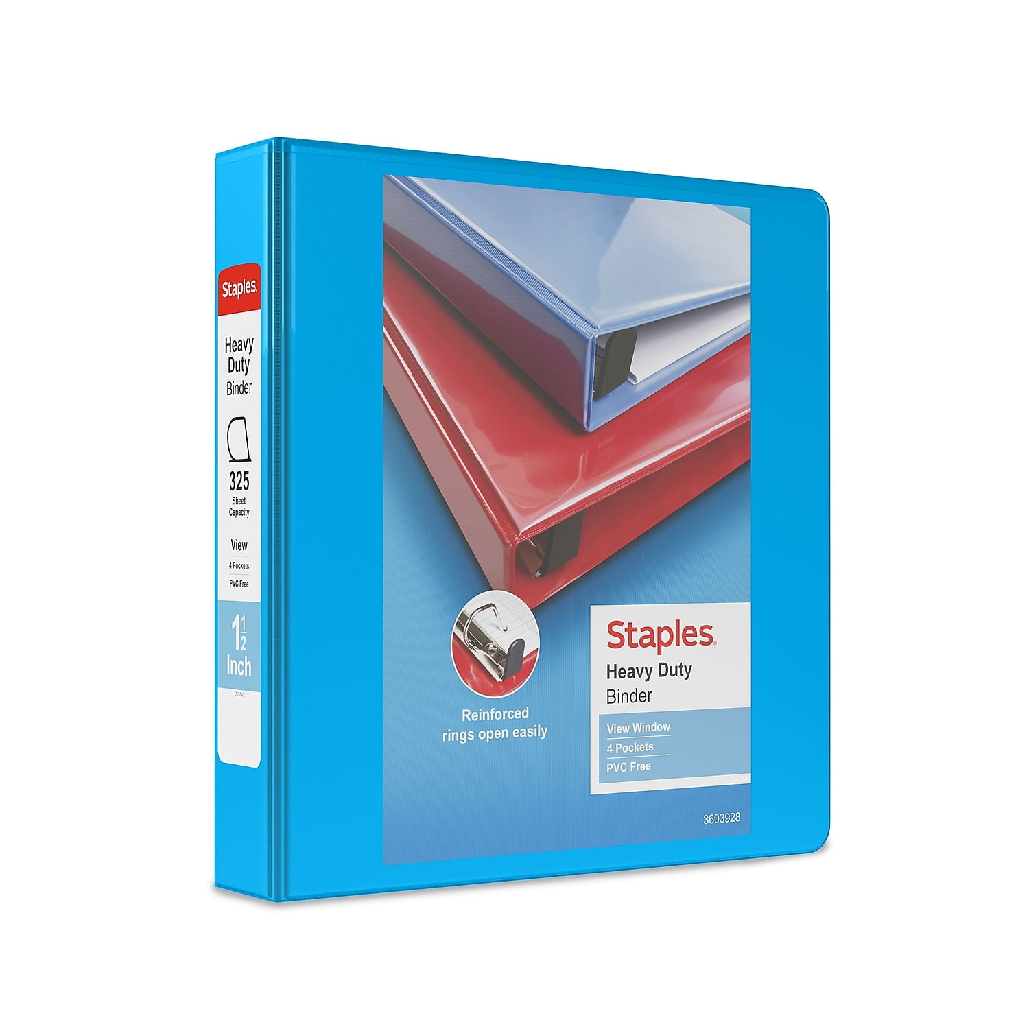 Staples Heavy Duty 1 1/2" 3-Ring View Binder with D-Rings and Four ...
