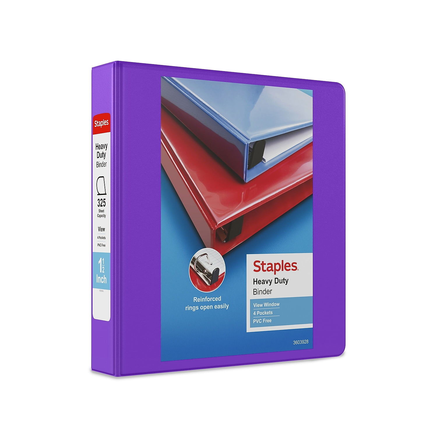 Staples Heavy-Duty 1 1/2" 3-Ring View Binder with D-Rings and Four ...