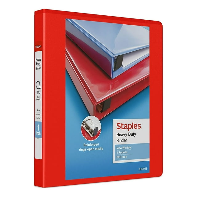 Staples Heavy Duty 1" 3-Ring View Binder Red (24669) 82694 - Walmart.com