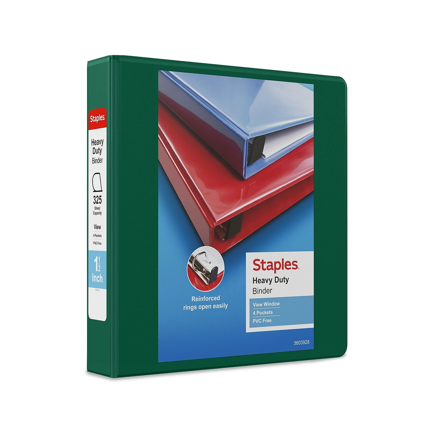 Staples Heavy-Duty Plastic 1.5" 3-Ring Binder, Green, Office Supplies ...