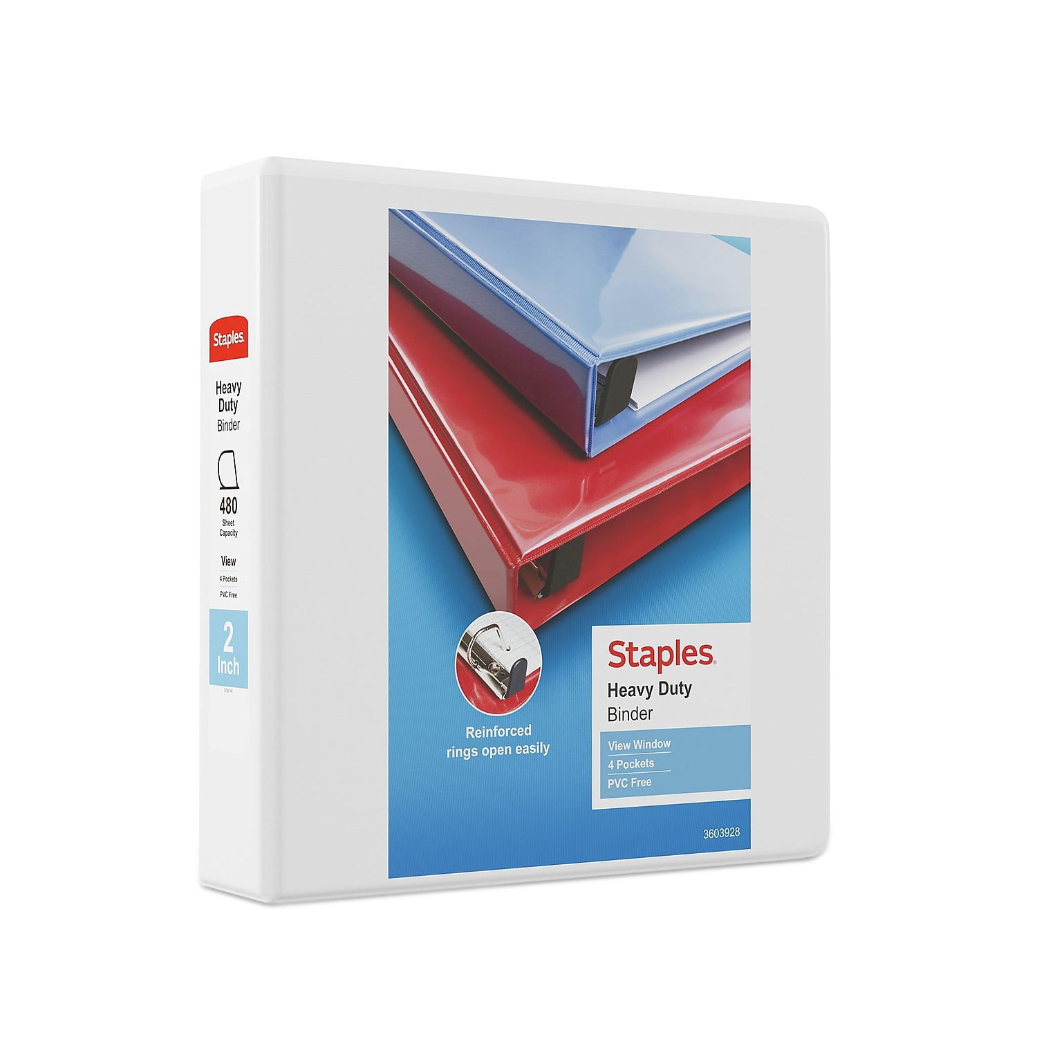 Staples Heavy-Duty 2" 3-Ring View Binder, White, PVC Free, Holds 480 ...