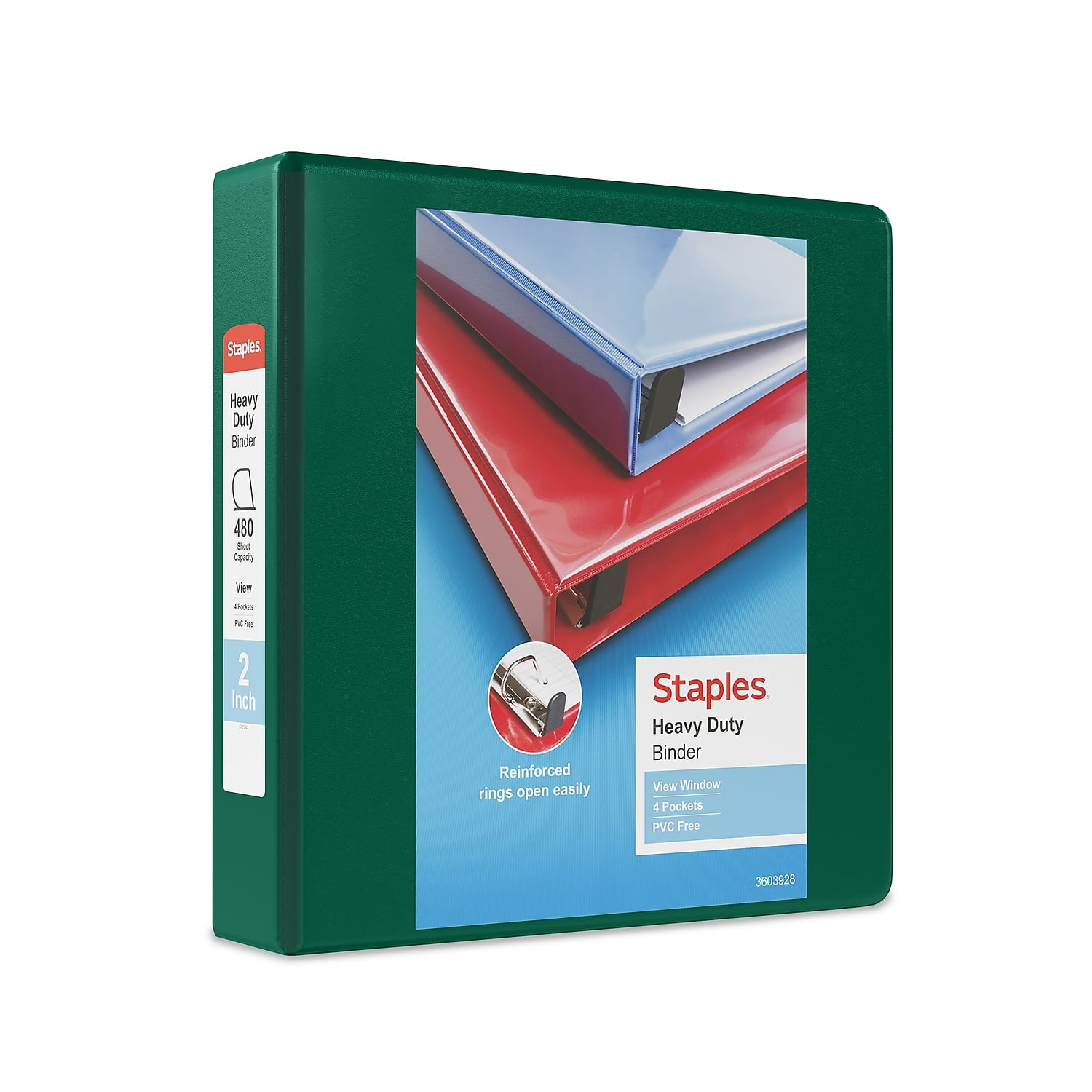 Staples Heavy Duty 2" 3-Ring View Binder with D-Rings and Four Interior ...