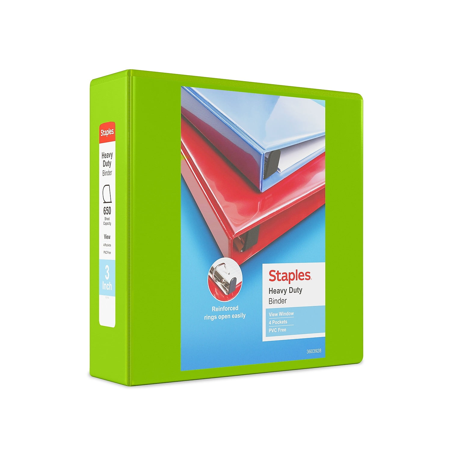Staples Heavy Duty 3" 3-Ring View Binder with D-Rings and Four Interior ...