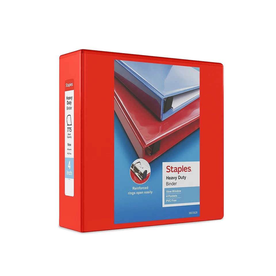 Staples Heavy Duty 4" 3-Ring View Binder Red (24698) 82661 - Walmart.com