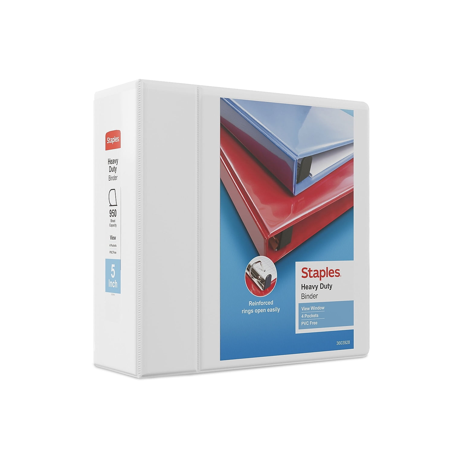 Staples Heavy Duty 5" 3-Ring View Binder with D-Rings and Four Interior ...