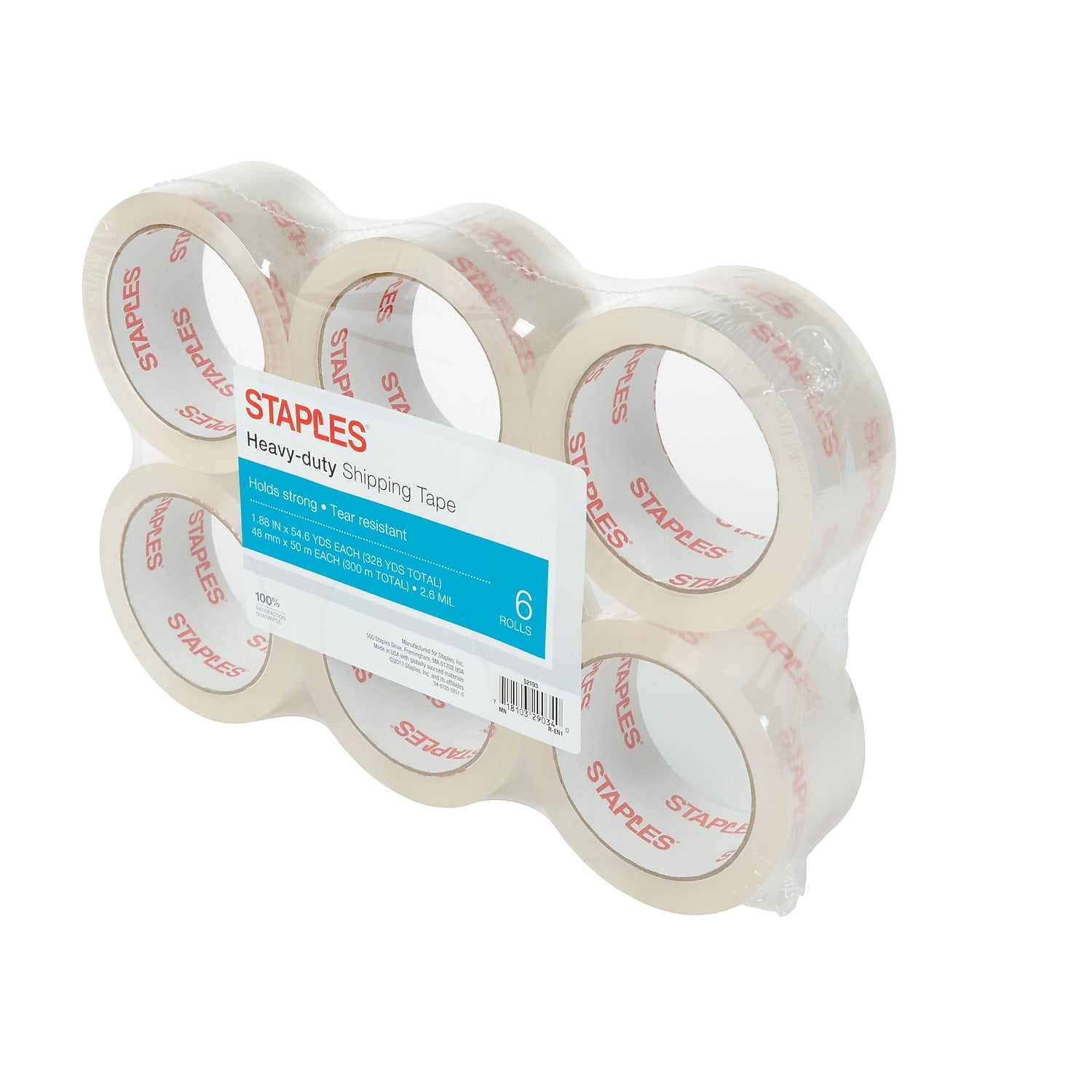 Staples Heavy Duty Shipping Packing Tape 1.88" x 54.6 Yds Clear 6/Rolls ...