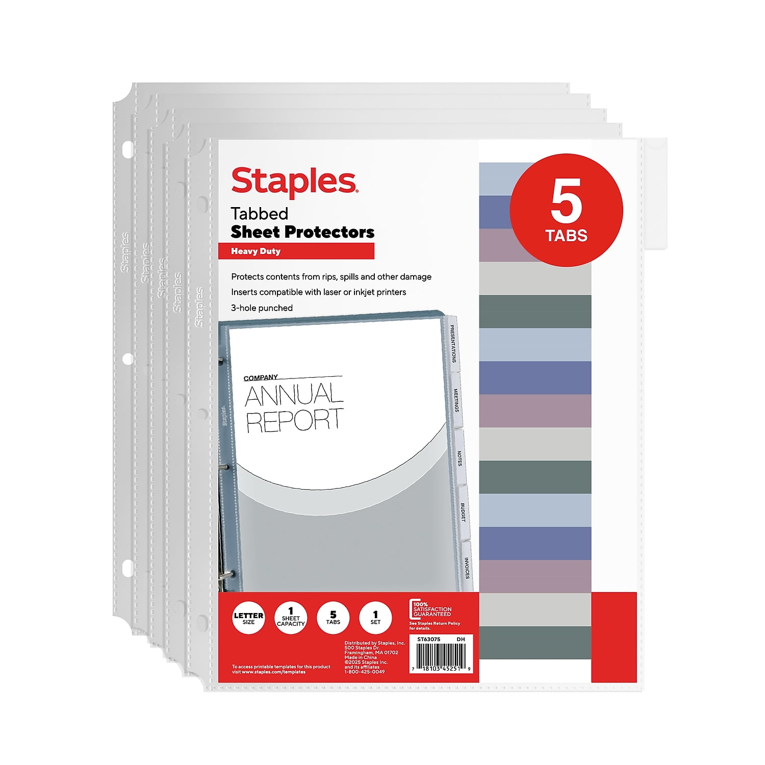 Staples Heavyweight Sheet Protector 8.5" x 11" Clear 5/Pack (ST63075 ...