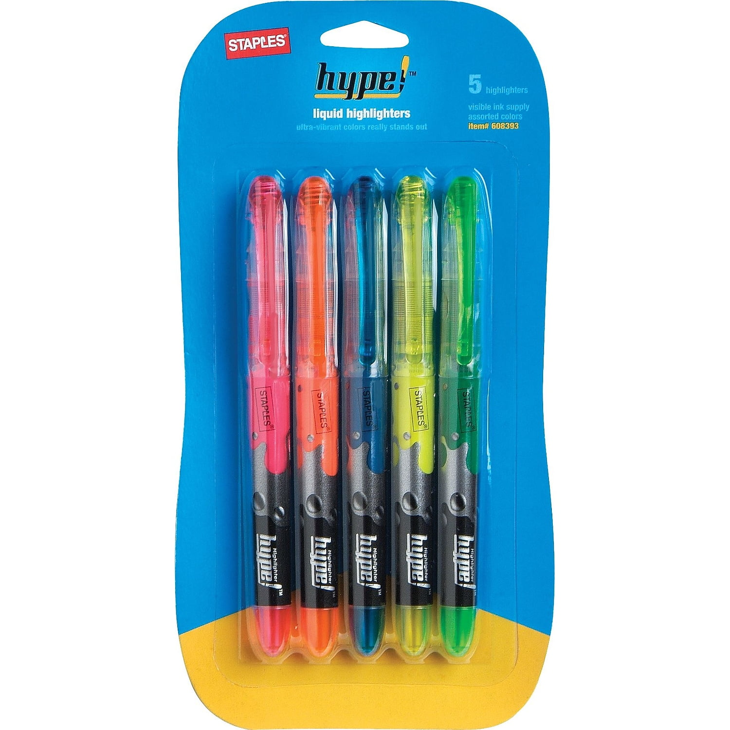 Staples Hype! Liquid Highlighters Chisel Tip Assorted 15/Carton 34657 ...