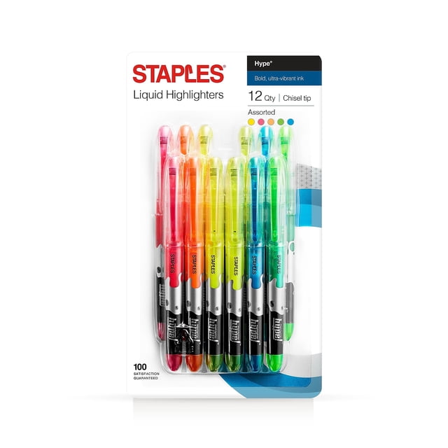 Staples Hype! Multipack Liquid Highlighters, Chisel Tip, Assorted ...