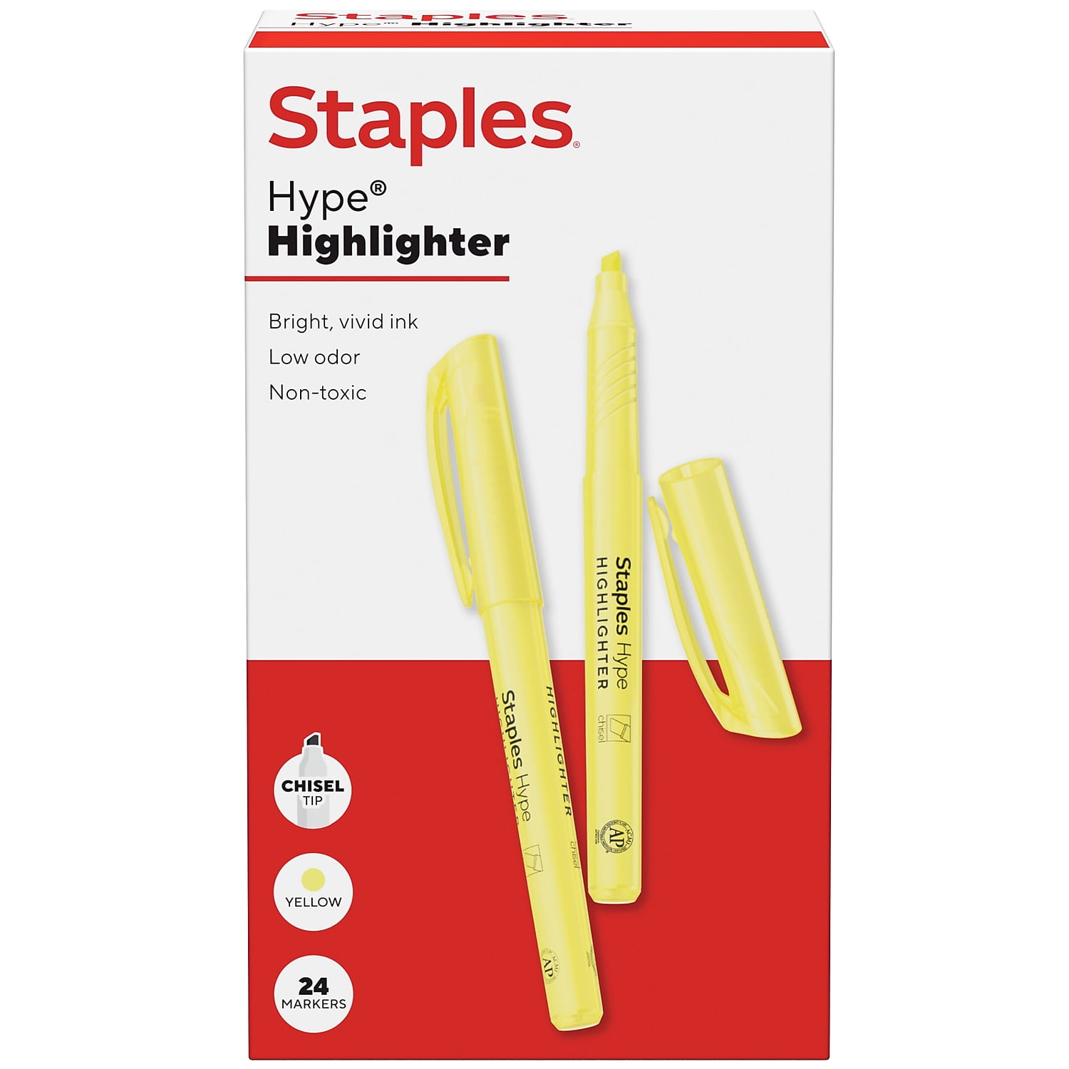Staples Hype Stick Highlighter Chisel Tip Yellow 24/Pack (ST62939 ...