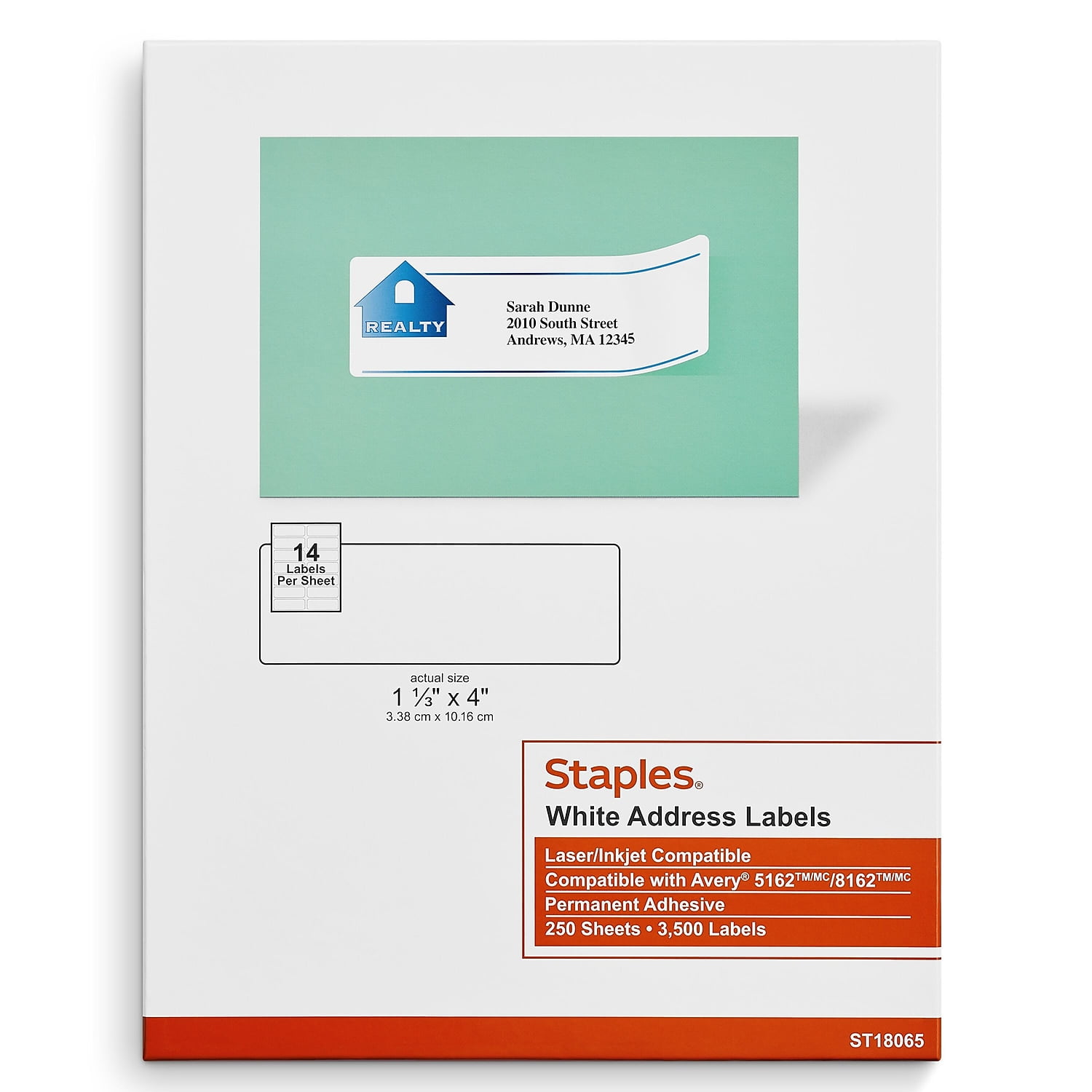 Staples Laser/Inkjet Address Labels 1 1/3" x 4" White 14 Labels/Sheet ...