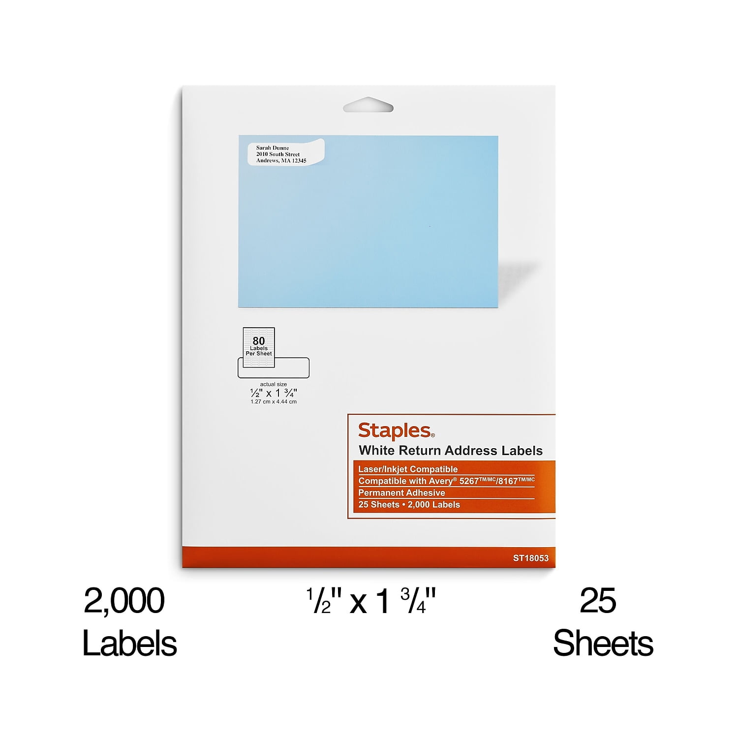Staples Laser/Inkjet Address Labels 1/2" x 1 3/4" White 80 Labels/Sheet ...
