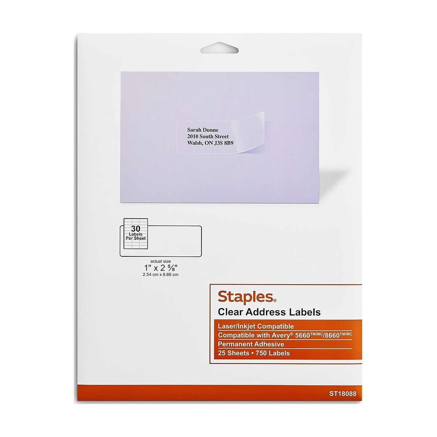 Staples Clear Inkjet/Laser Address Labels, 1" x 2 5/8", 750-Pack ...