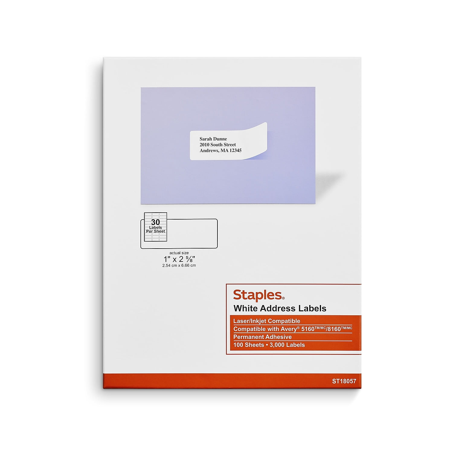Staples Laser/Inkjet Address Labels 1" x 2 5/8" White 30 Labels/Sheet ...
