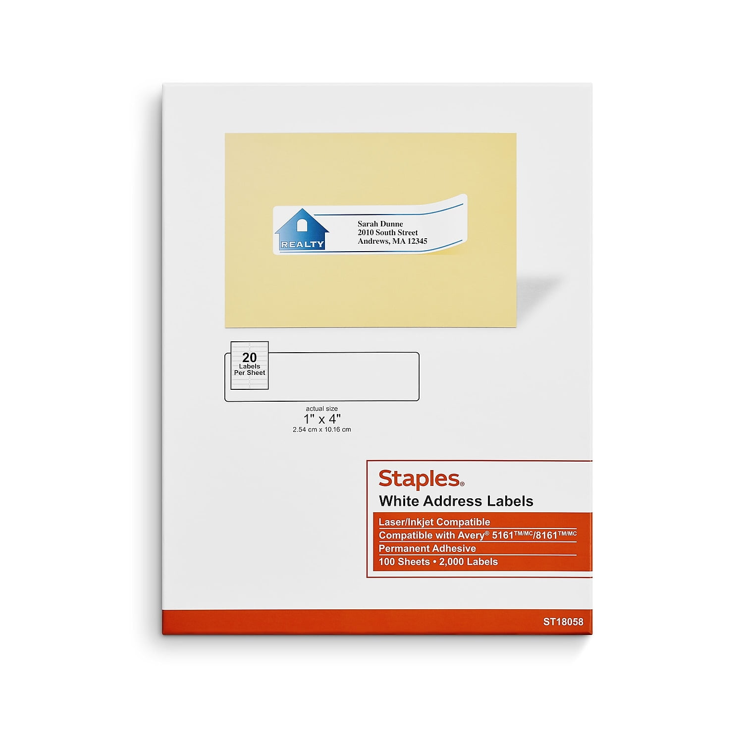 Staples Laser/Inkjet Address Labels 1" x 4" White 20 Labels/Sheet ...