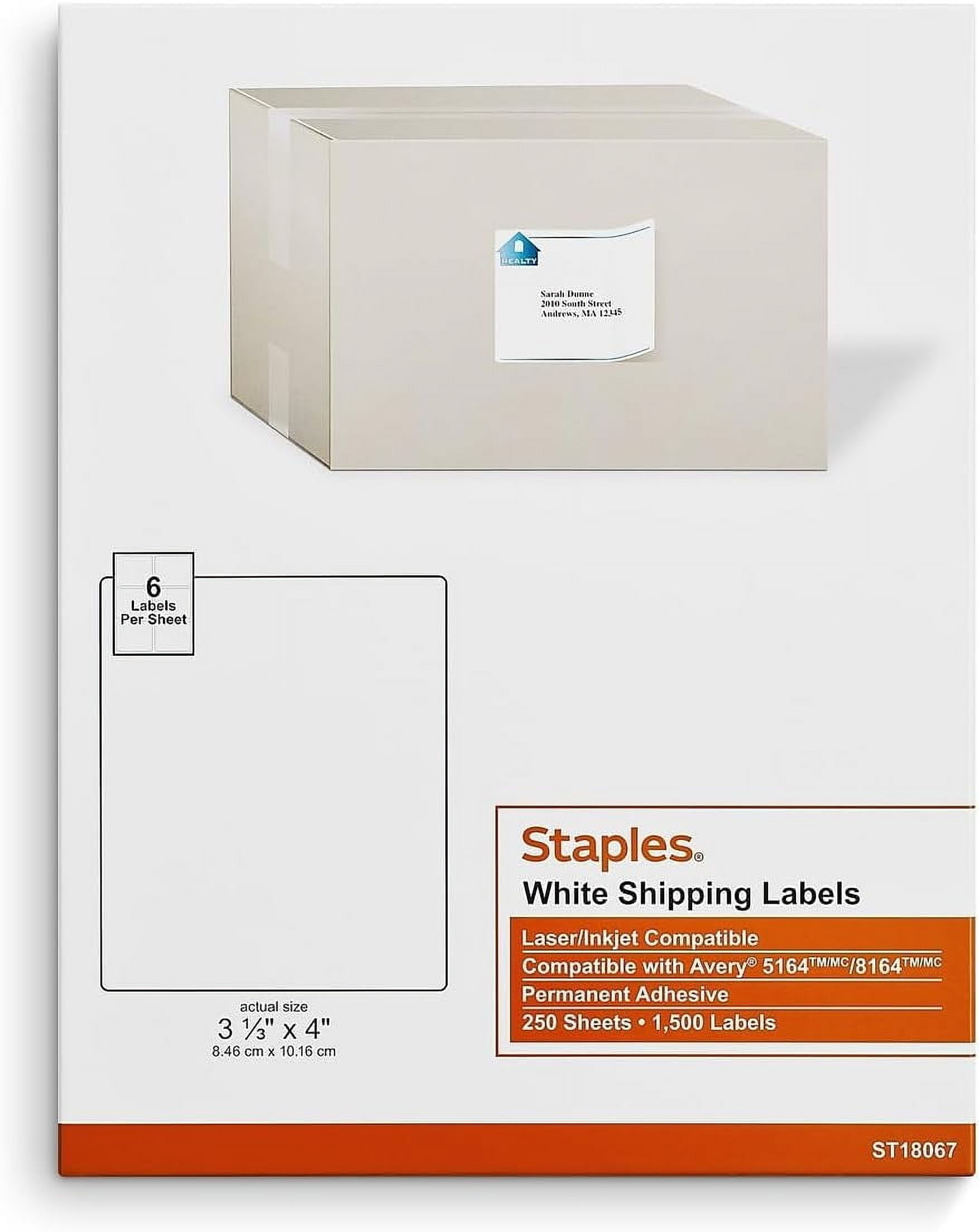 Staples Laser/Inkjet Shipping Labels, 3 1/3-inch x 4-inch, White, 6 ...