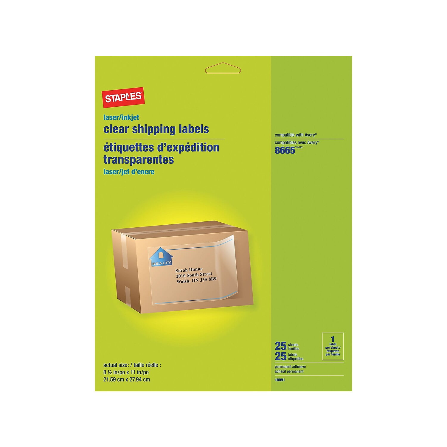 Staples Laser/Inkjet Shipping Labels 8-1/2" x 11" Clear 1 Label/Sheet ...