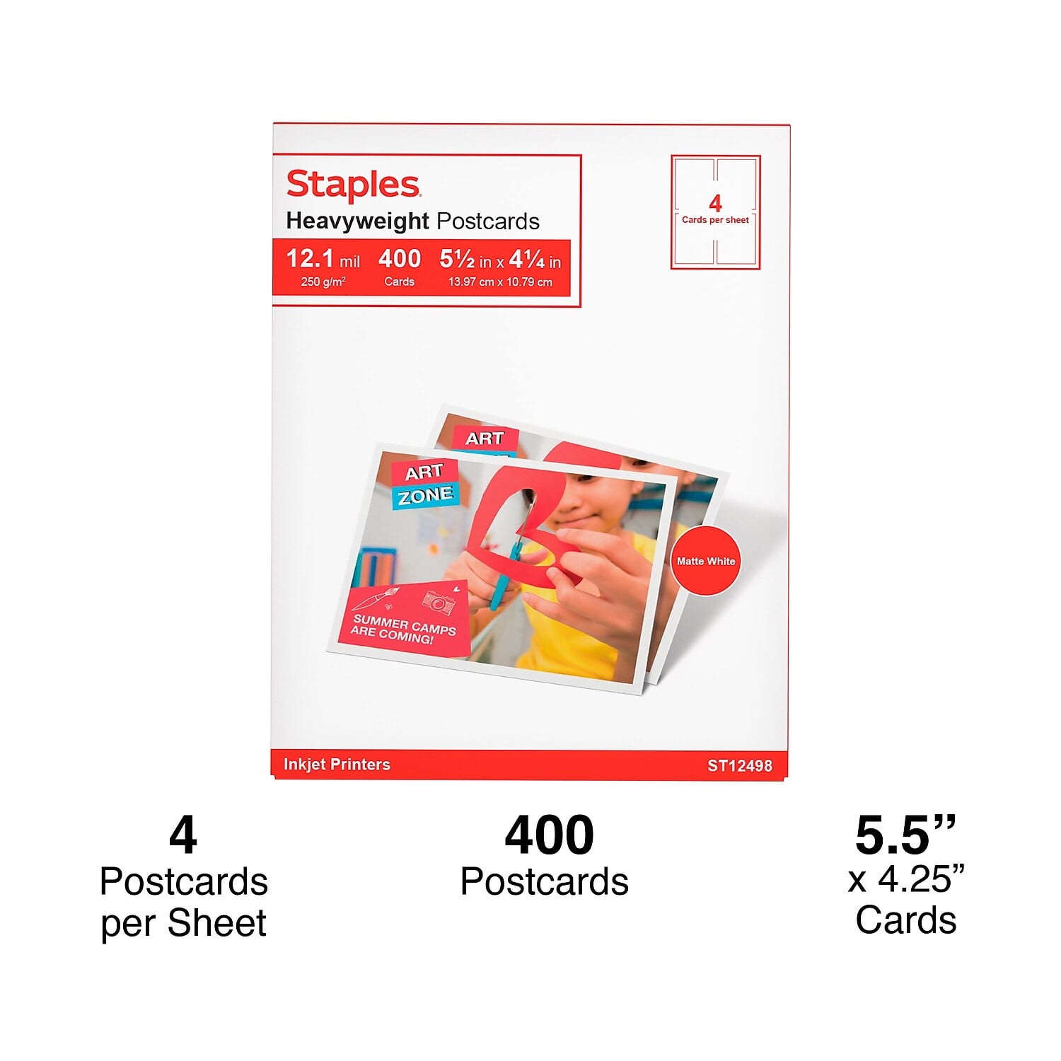 Staples Matte Postcards 5.5" x 4.25" White 800/Carton ST12498VS ...