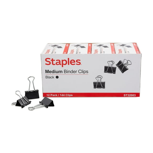 Staples Medium Binder Clips Bulk PK Blk 1 1/4" Size with 5/8" Capacity ...